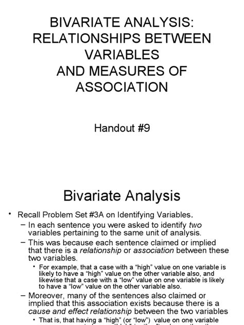 Bivariate Analysis Relationships Between Variables And Measures Of