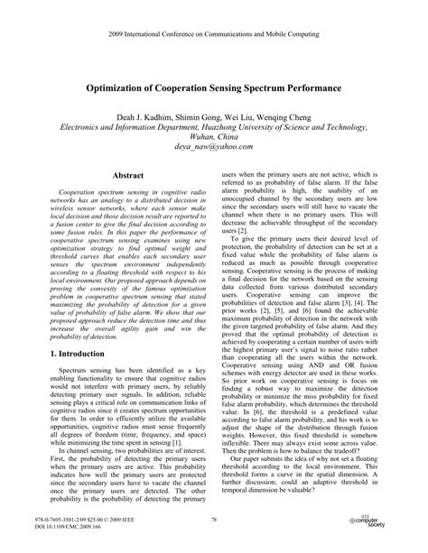 Pdf Optimization Of Cooperation Sensing Spectrum Performance