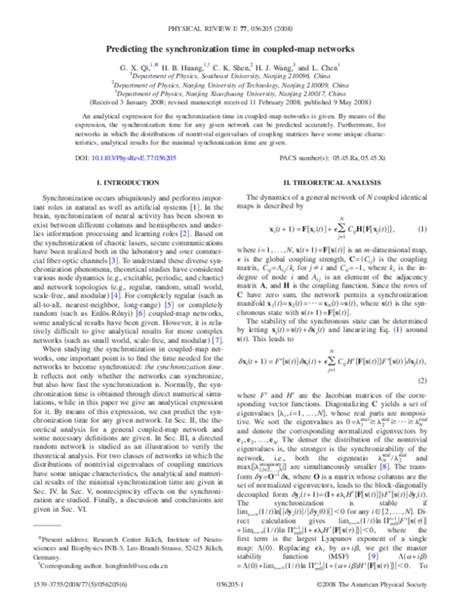 pdf predicting the synchronization time in coupled map networks