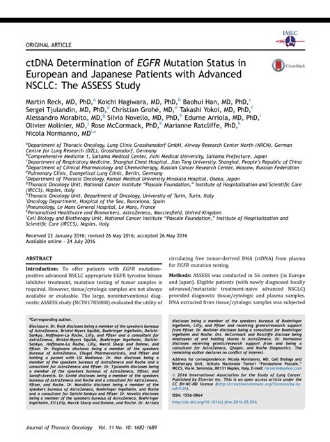 Pdf Circulating Free Tumor Derived Dna Ctdna Determination Of Egfr Mutation Status In