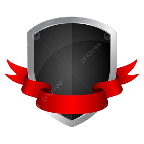 Black Silver Shield With Red Ribbon Vector Shield Protection Ribbon