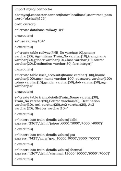 Computer Science Project Of Railway Reservation System Python Programmingpdf Databases