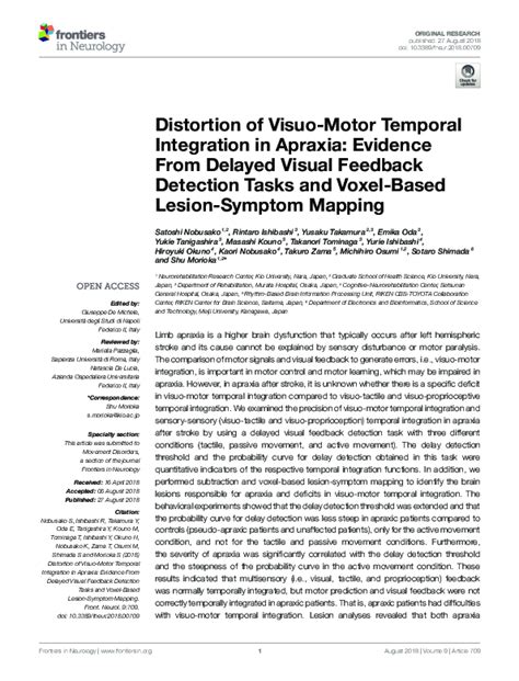 Pdf Distortion Of Visuo Motor Temporal Integration In Apraxia Evidence From Delayed Visual