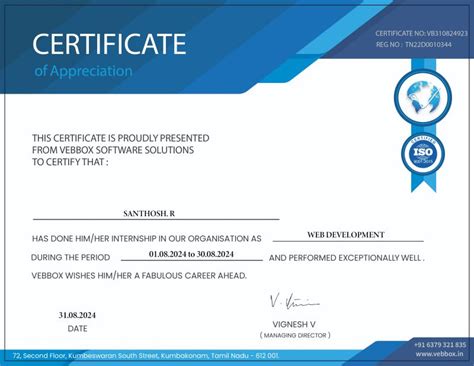 Certificate In Web Development 🚀 Santhosh R
