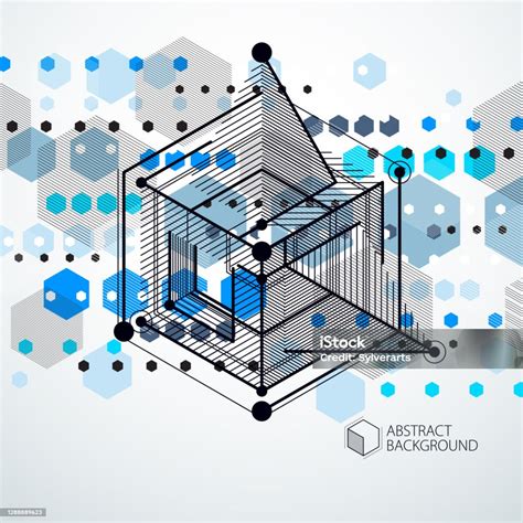 밝은 블록과 큐브와 추세 등색 기하학적 패턴 파란색 배경 기술 계획은 웹 디자인과 배경 화면 또는 배경으로 사용할 수 있습니다