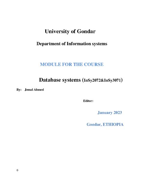 Advanced Database Systems Module University Of Gondar Department Of Information Systems Module