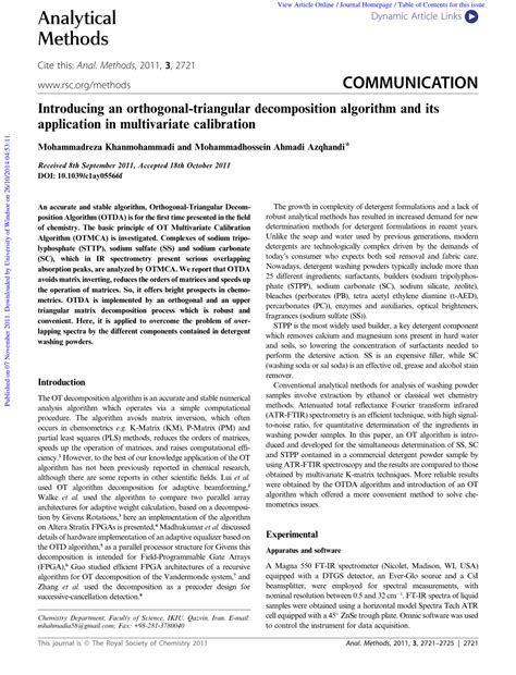 Pdf Introducing An Orthogonal Triangular Decomposition Algorithm And Its Application In