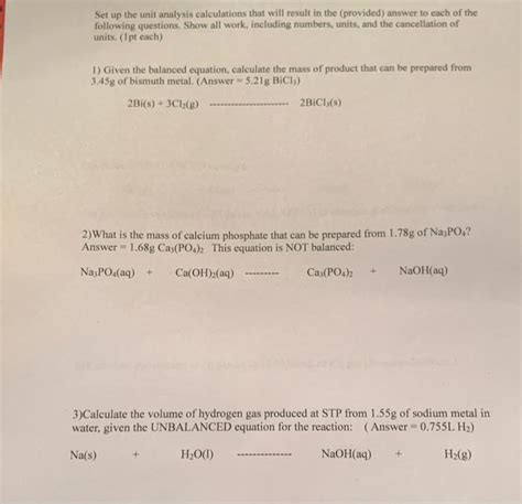 Solved Set Up The Unit Analysis Calculations That Will Chegg Com