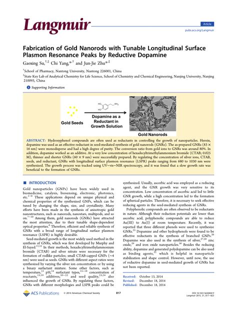 Pdf Fabrication Of Gold Nanorods With Tunable Longitudinal Surface Plasmon Resonance Peaks By
