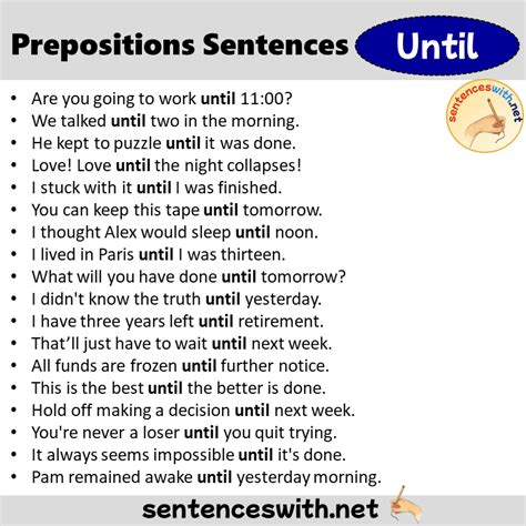 Preposition Until Sentences Examples Preposition Until In A Sentence Sentenceswith Net