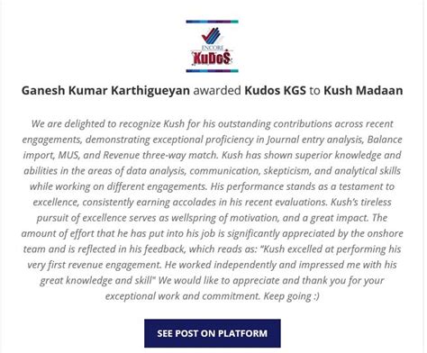 Kush Madaan On Linkedin Kudos Kpmg Kgs Kudos Kudoskpmg Encore Recognition Appreciation…