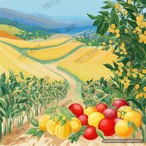 Ai创作图果园插画田园风光 丰收插画 果园丰收插画 芒果采摘园插画 手绘田野果园 李子果园插画 丰收果实场景 芒果丰收插画 丰收主题插画 冬枣采摘园插画 秋收插画 农家丰收插画 水果插画生态