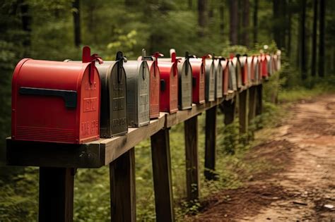 Premium AI Image Rural Mailboxes With One Red Flag Up Ready For Mailing