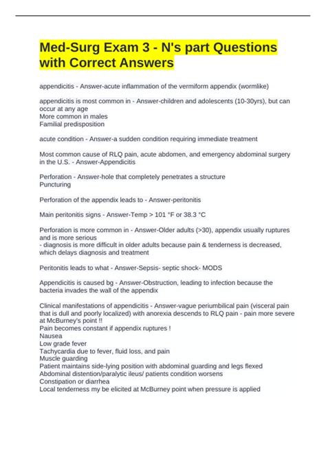 Med Surg Exam 3 Ns Part Questions With Correct Answers