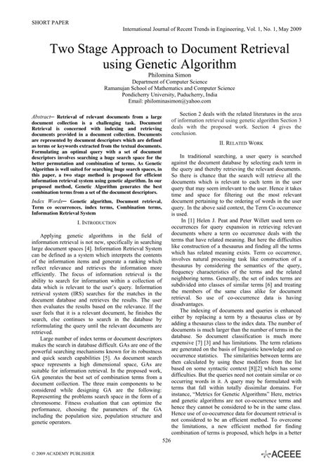 Pdf Two Stage Approach To Document Retrieval Using Genetic Algorithm