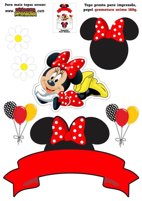 Topos De Bolo Minnie Vermelha Pronto Para Imprimir