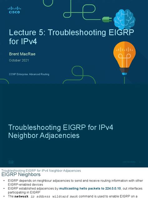 Lecture 5 Troubleshooting Eigrp For Ipv4 Pdf Ip Address Router