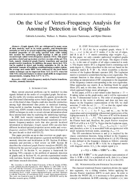 Pdf On The Use Of Vertex Frequency Analysis For Anomaly Detection In Graph Signals