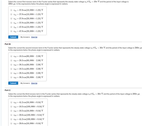 Solved Select The Correct First Nonzero Term In The Fourier