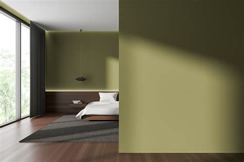 카펫에 침대가 있는 어두운 침실 인테리어 파노라마 창문 모형 벽 0명에 대한 스톡 사진 및 기타 이미지 0명 3차원 형태 가구 Istock