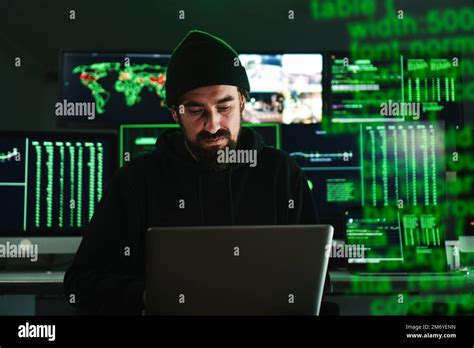 Informatic Hacker Man Coding A Internet Virus To Attack The Cyber