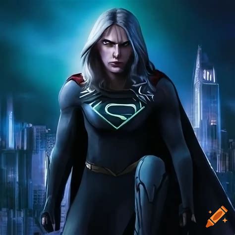 Hyperrealistic Depiction Of A Dark Supergirl With Long Grey Hair