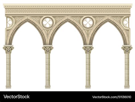 Classic Arcade Gallery Facade Of Gothic Cathedral Vector Image