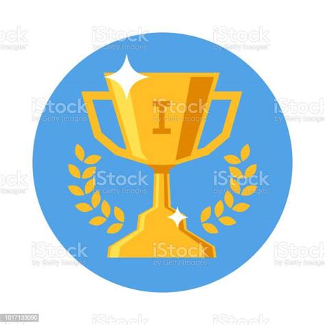 우승 컵입니다 평면 디자인 벡터 아이콘입니다 트로피 상금 파란색 배경에 경쟁에 대한 스톡 벡터 아트 및 기타 이미지 경쟁 금 금속 금색 Istock