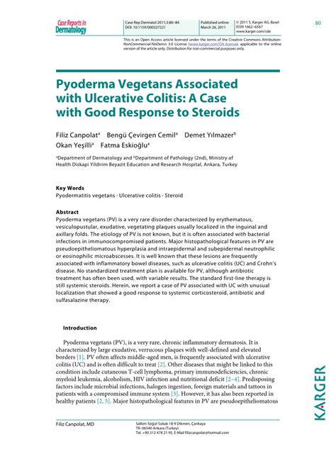 Pdf Pyoderma Vegetans Associated With Ulcerative Colitis A Case With Good Response To Steroids
