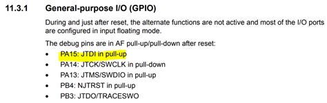 Solved Why Would Stm32f334 Gpio Port A Pin15 Moder Regist Stmicroelectronics Community
