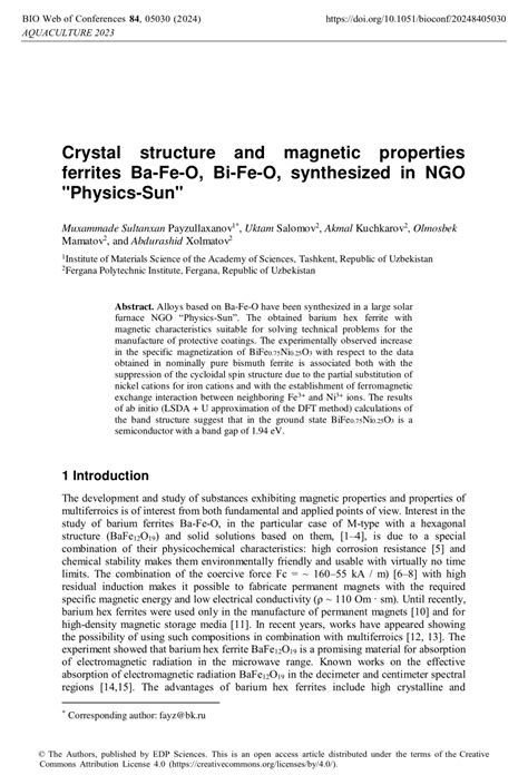 Pdf Crystal Structure And Magnetic Properties Ferrites Ba Fe O Bi Fe O Synthesized In Ngo