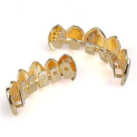 Iced Out Grillz Vampire Fangs Teeth Gold Gold Fang Grillz Gold