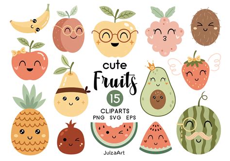 Cute Fruit Clipart Fruit Svg Png Graphic By Julzaart · Creative Fabrica