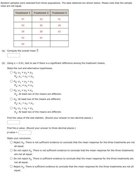 Solved Random Samples Were Selected From Three Populations Chegg Com