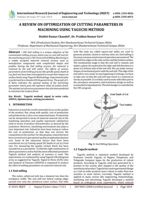irjet a review on optimization of cutting parameters in machining