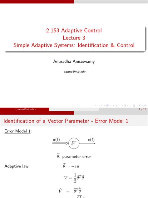Adaptivecontrol Beamer Lecture3 Pdf Control Theory Mathematical Physics