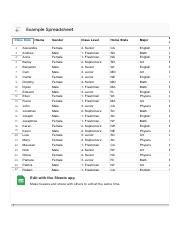 Babe Data Spreadsheet Names Gender Class Level Home Course Hero