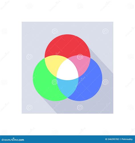 Vector Flat Icon Of Rgb Additive Color Mix Theory With Primary Lights Red Green And Blue Colors