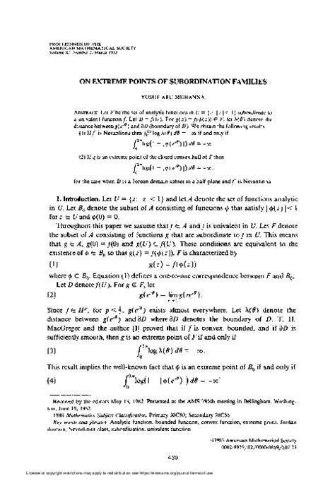 Pdf On Extreme Points Of Subordination Families