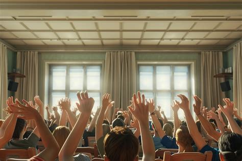 Students Raising Hands In Class Premium Ai Generated Image