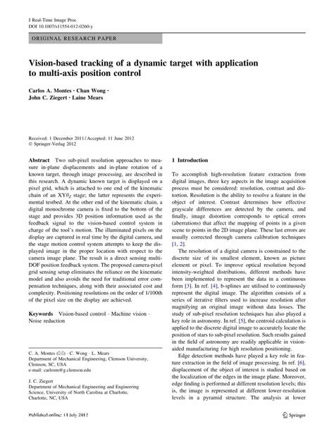 pdf vision based tracking of a dynamic target with application to