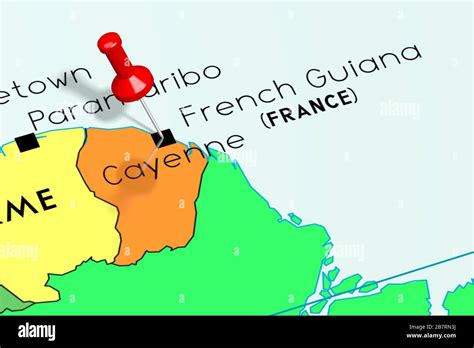 French Guiana Cayenne Capital City Pinned On Political Map Stock