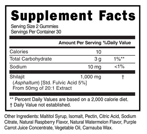 Private Label 1000mg Shilajit Gummy 5 Fulvic Acid Sugar Free