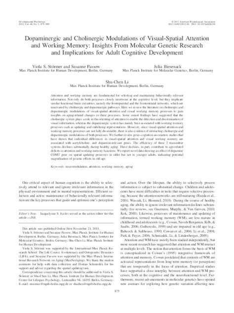 Pdf Dopaminergic And Cholinergic Modulations Of Visual Spatial
