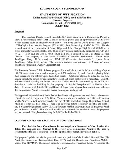 Dulles South Middle School Justification Loudoun County