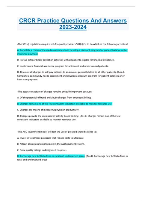 CRCR Practice Questions And Answers CRCR CRCR Stuvia US
