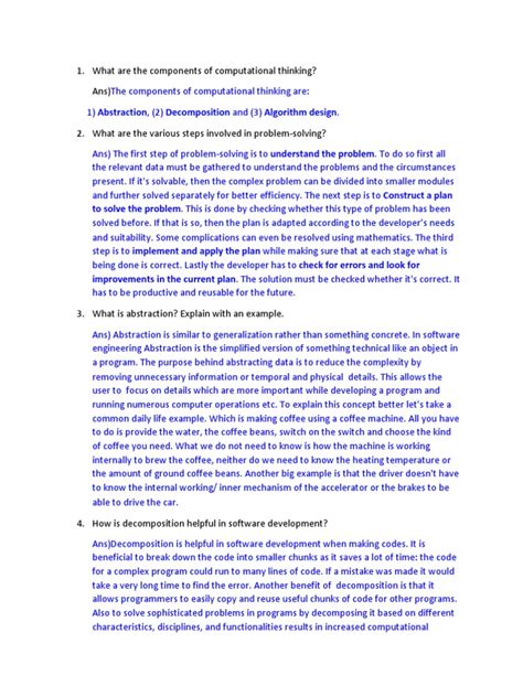 Computational Thinking Components And Problem Solving Steps Pdf Abstraction Computer