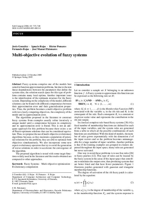 Pdf Multi Objective Evolution Of Fuzzy Systems