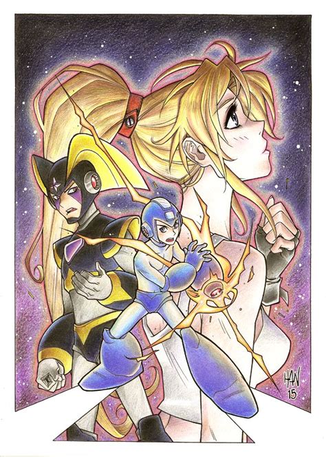 Megaman Rockman Bass Roll Capcom Colored Pencils Manga Anime Mega Man Megaman Series