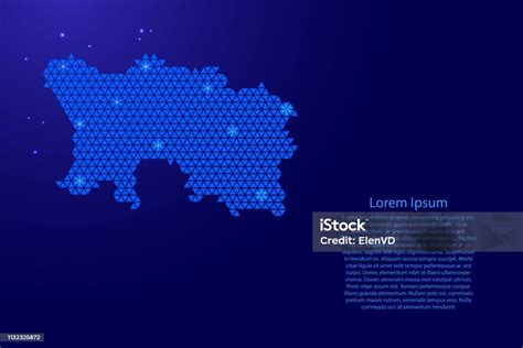 저지 지도 배너 포스터 인사말 카드 노드와 공간 별 패턴 기하학적 배경을 반복 하는 파란색 삼각형에서 추상 회로도 벡터